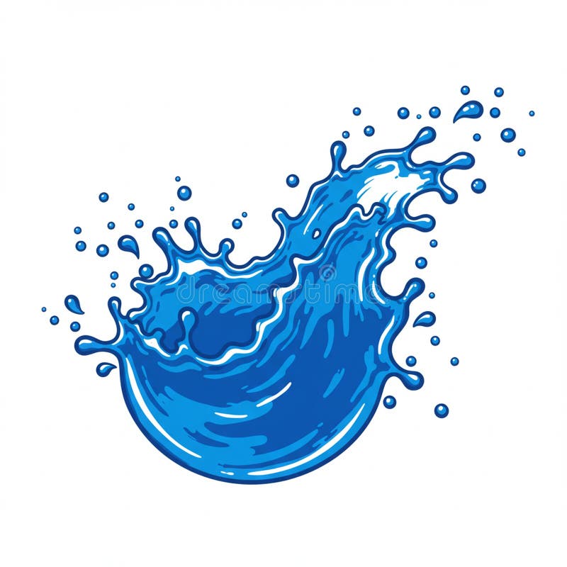 Dynamic Illustration of a Blue Water Splash with Droplets Radiating ...
