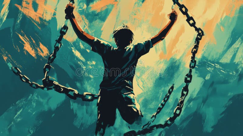 Dynamic Illustration of Breaking Free from Chains in a Vibrant Setting ...