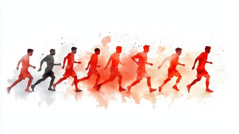 Dynamic Sequence of a Male Runner in Various Poses with Abstract ...