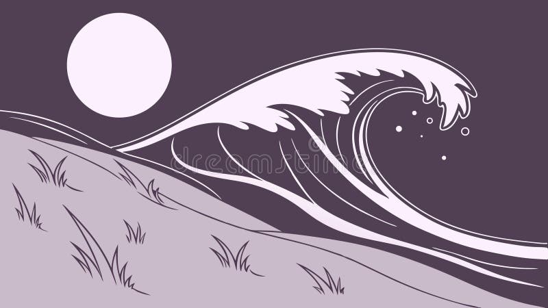 Dramatic Ocean Wave Crashing Under a Crescent Moon, Powerful Nature ...