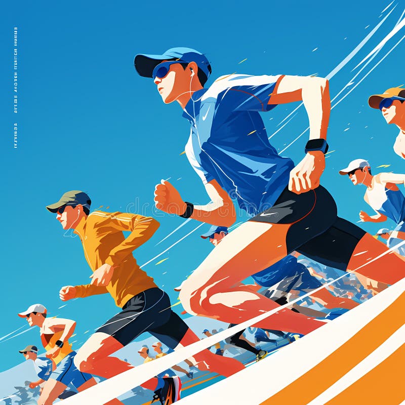 A Dynamic Illustration Capturing Runners in Motion Against a Vibrant ... A Dynamic Illustration Capturing Runners in Motion Against a Vibrant ...