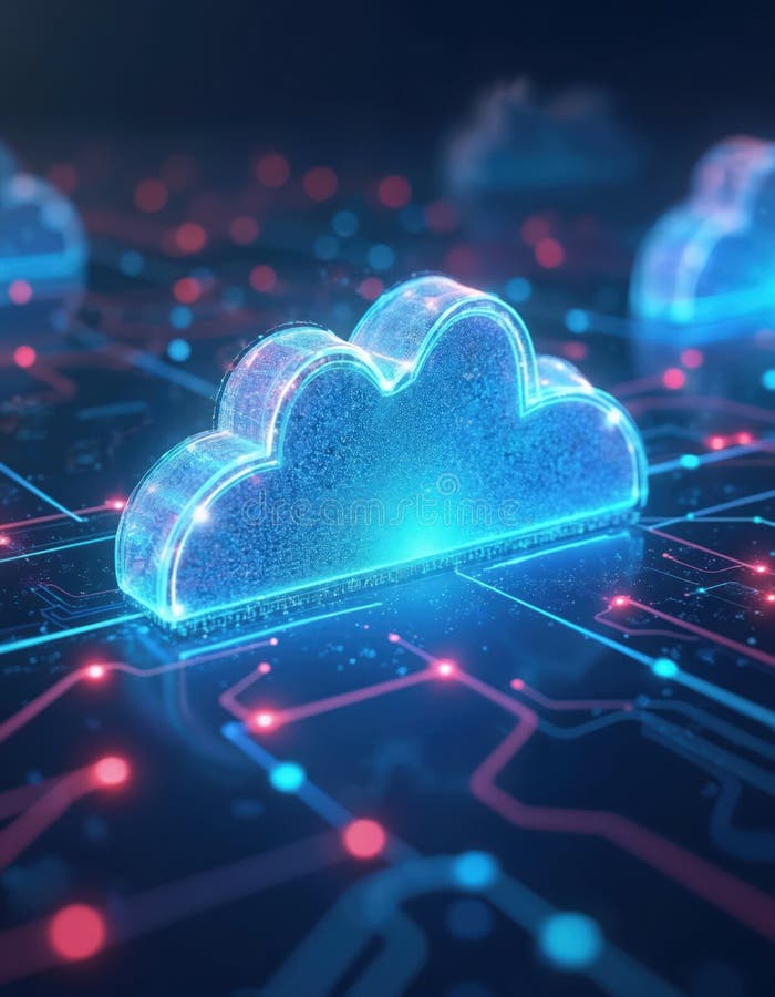 Dynamic Illustration Cloud Computing Concept. Digital Elements, Vibrant ...