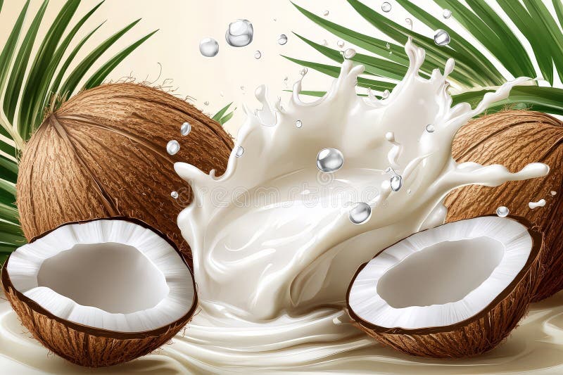 Dramatic Coconut Milk Splash Stock Illustration - Illustration of drink ...