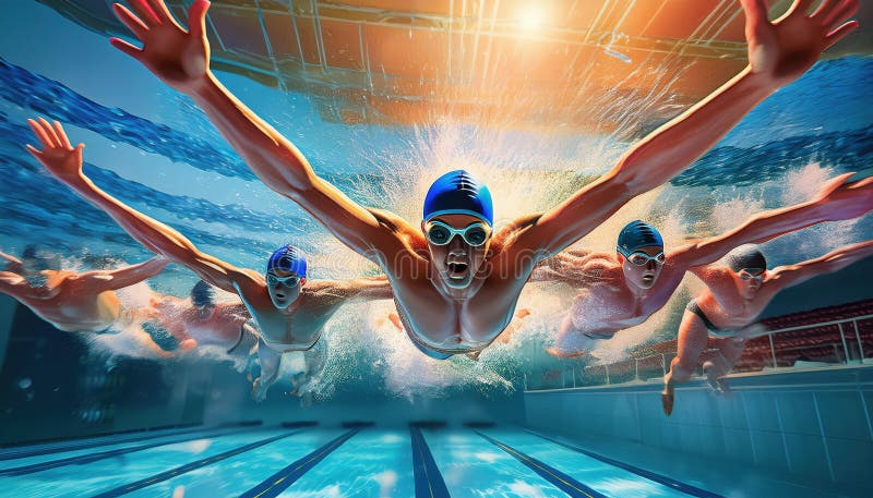 Dynamic Illustration of Competitive Swimmers in Stock Image - Image of ...
