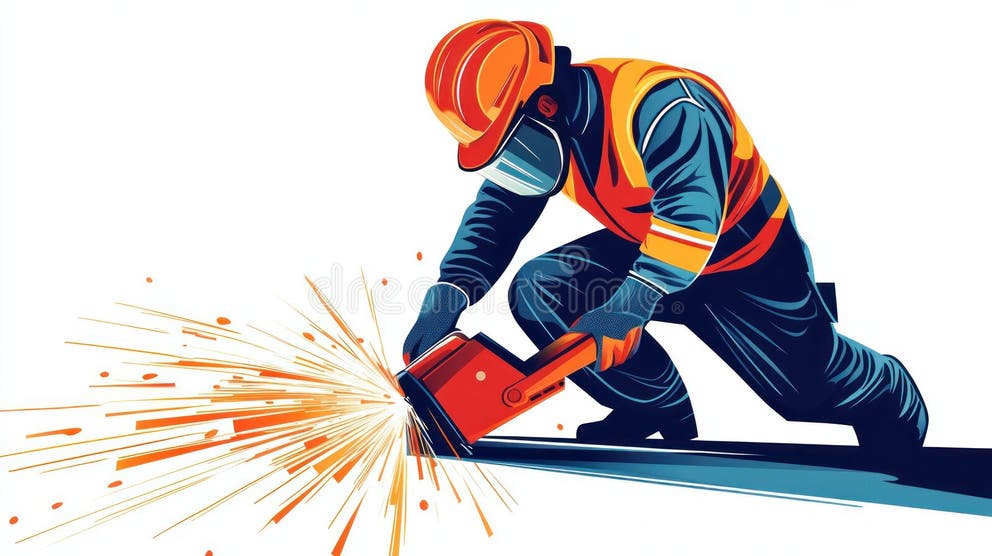 Dynamic Illustration of Construction Worker Using Angle Grinder Stock ...