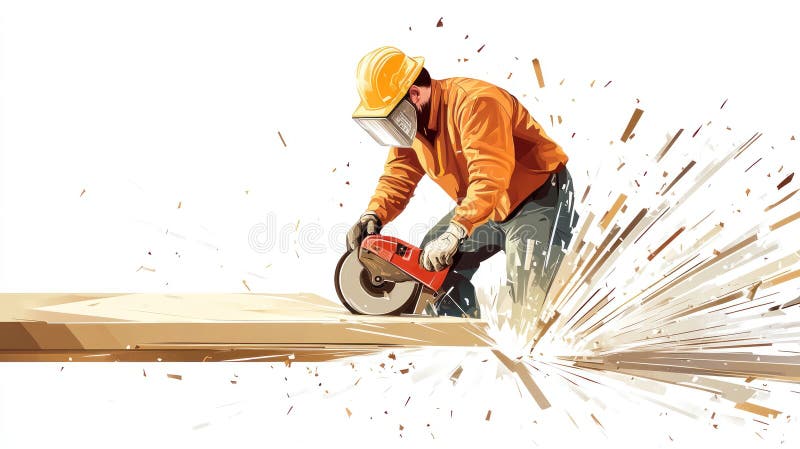 Dynamic Illustration of Construction Worker Using Circular Saw Stock ...