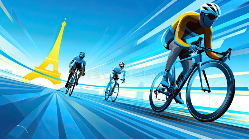 Dynamic Illustration of Cyclists Racing through Paris, Highlighting the ...