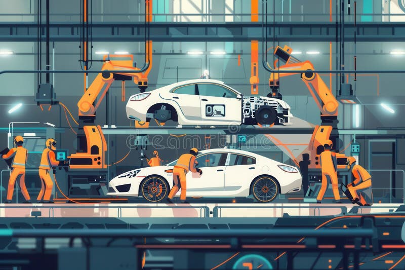 A Dynamic Illustration Depicting an Automotive Assembly Line with ... A Dynamic Illustration Depicting an Automotive Assembly Line with ...