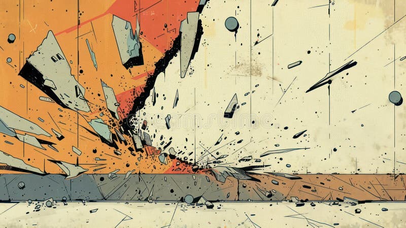 A Dynamic Illustration Depicting a Wall Explosion with Debris and ...