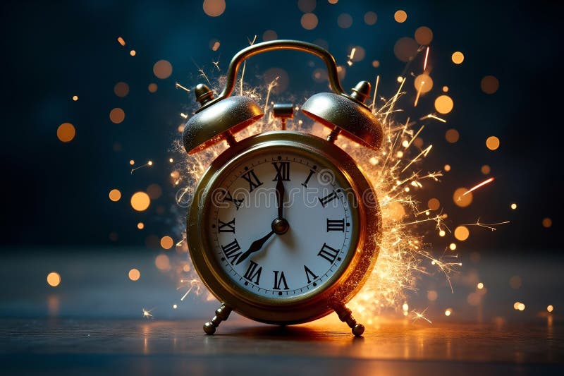 Explosive Clock Bursting with Flying Sparks, Capturing the Dramatic ...