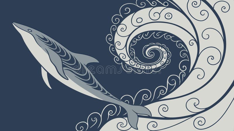 Dynamic Illustration of a Dolphin Swimming in a Spiral Ocean Wave ...