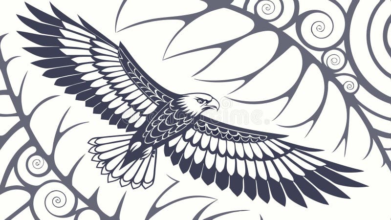 Dynamic Illustration of an Eagle in Flight with Abstract Swirls Vector ...