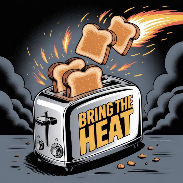 Dynamic Illustration of an Explosive Toaster Launching Bread in a ...