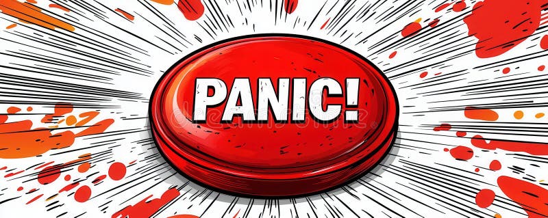 Red Panic Button Illustration with Comic Style Design and Bold Text ...