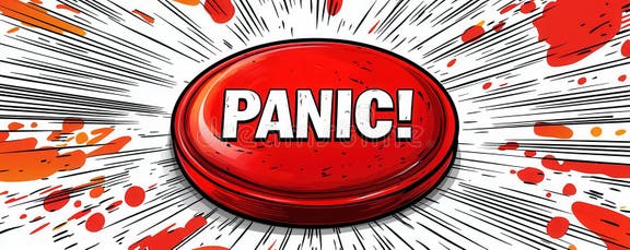 Red Panic Button Illustration with Comic Style Design and Bold Text ...