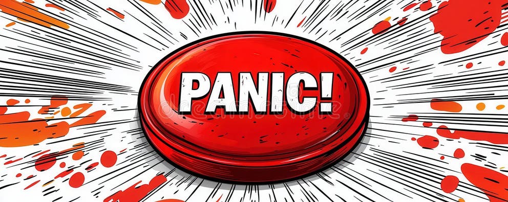 Red Panic Button Illustration with Comic Style Design and Bold Text ...