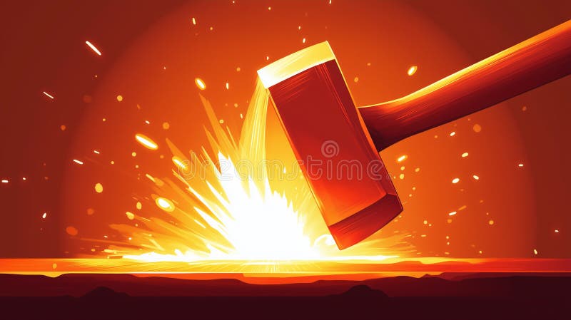 A Dynamic Illustration Features a Large, Red Sledgehammer Striking a ...
