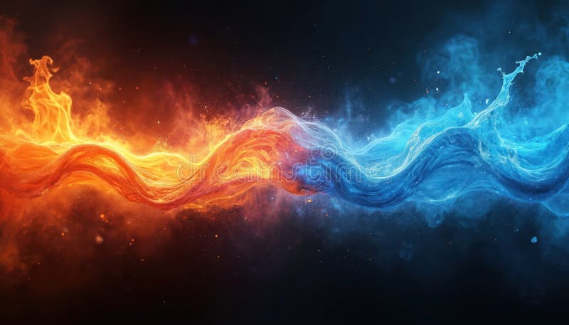 Dynamic Illustration Featuring Fire and Ice Elements with Light Effects ...