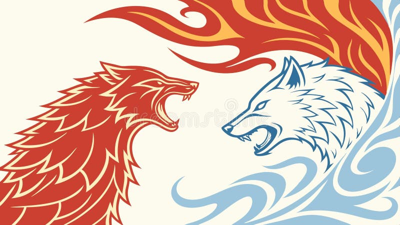 Fire and Water Dragon Heads Facing Each Other, Mythical Creatures ...