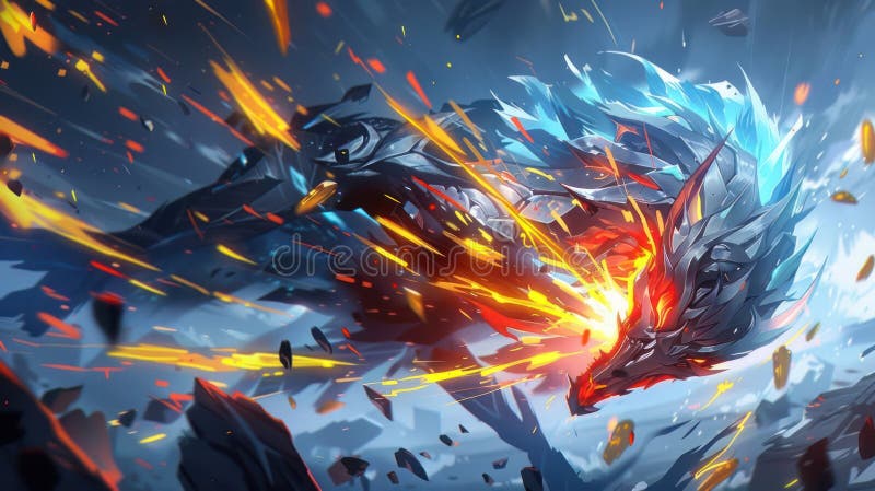 A Dynamic Illustration of a Fierce Dragon Amidst Explosive Energy and ...