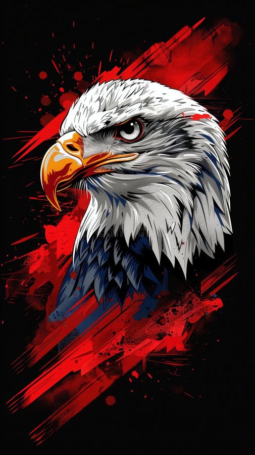 Dynamic Illustration of Fierce Eagle Head in Vibrant Colors on Black ...