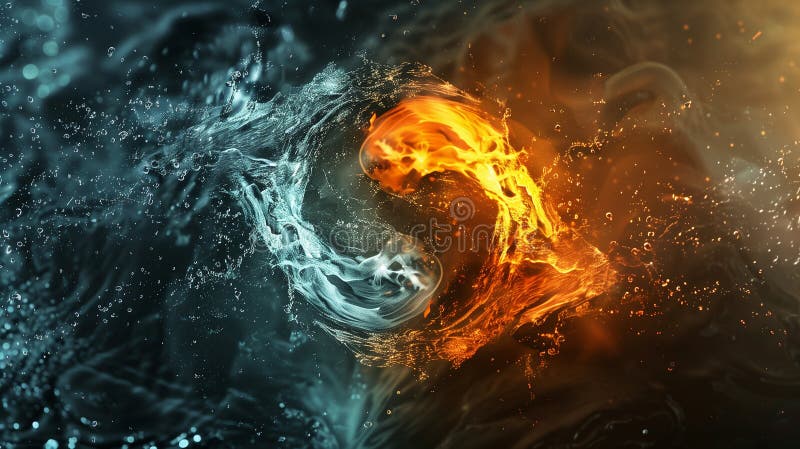 Dynamic Illustration of Fire and Water Elements Intertwined ...