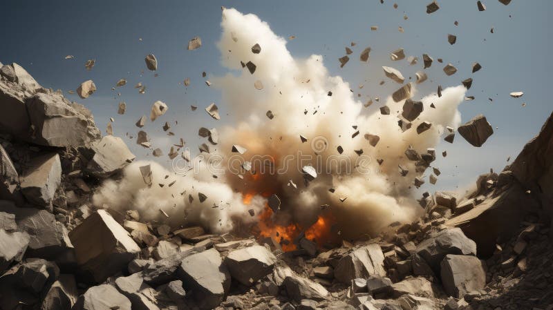 Dynamic Illustration of Flying Debris with Dust, Rocks, and Explosives ...