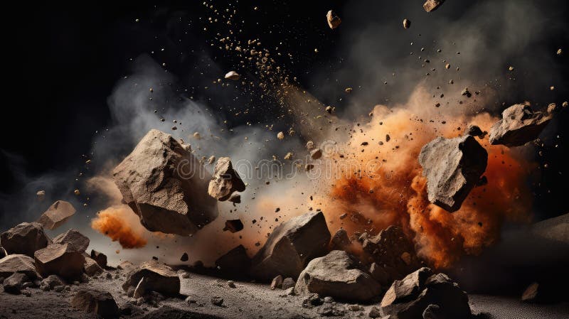 Dynamic Illustration of Flying Debris with Dust, Rocks, and Explosives ...