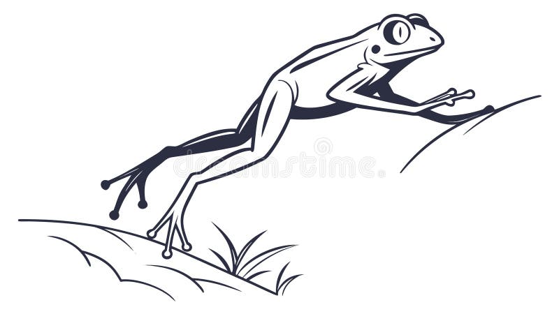 A Dynamic Illustration of a Frog Leaping, in a Simple Line Art. Vector ...