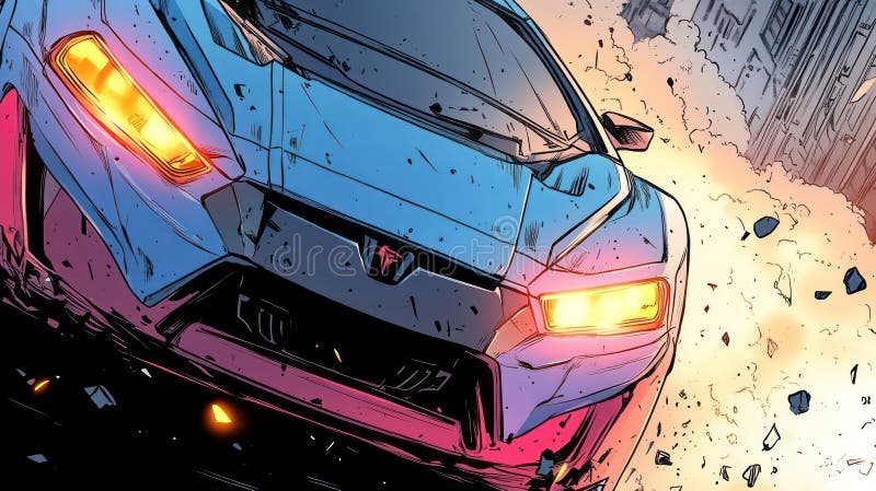 A Dynamic Illustration of a Futuristic Car Speeding through a Dramatic ...