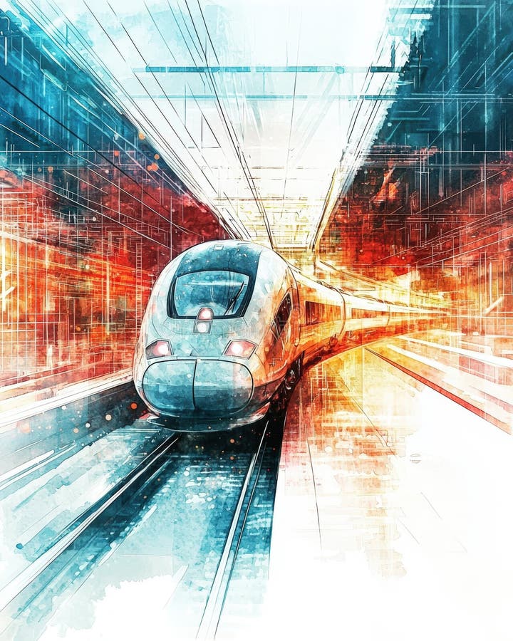 Dynamic Illustration of a Futuristic Train in Motion Blending Colors ...