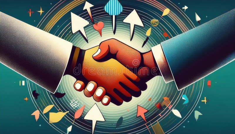 Dynamic Illustration of Handshake Surrounded by Arrows and Speech ...
