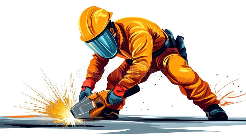 Dynamic Illustration of Industrial Worker Grinding Metal Stock ...