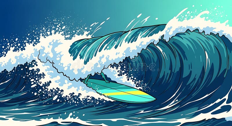 Dynamic Illustration of a Large Ocean Wave Curling with White Foam and ...