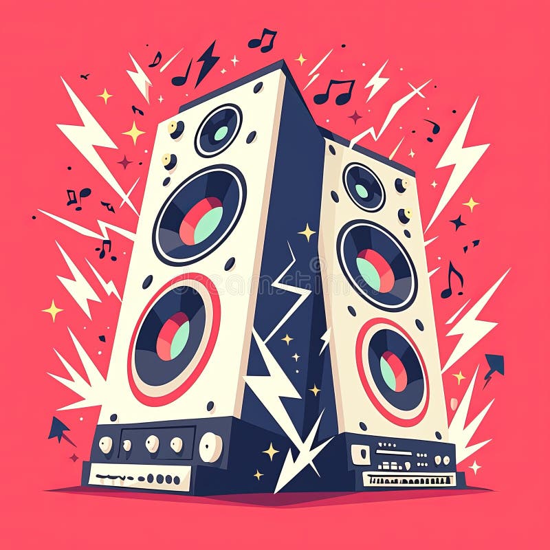 Dynamic Illustration of Large Stereo Speakers with Vibrant Musical ...