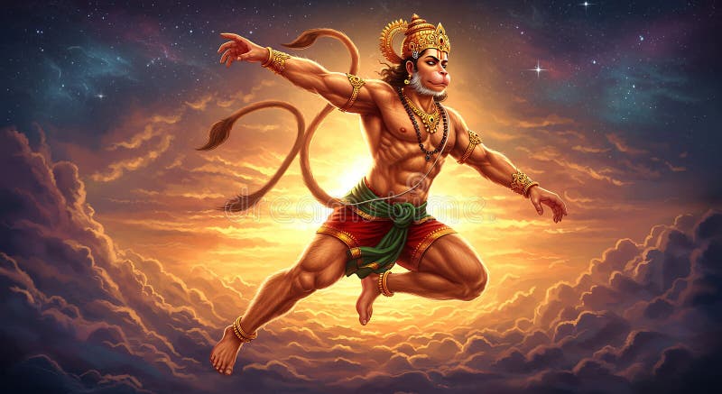 Powerful Illustration of Lord Hanuman Displaying Strength and Devotion Stock Illustration ...