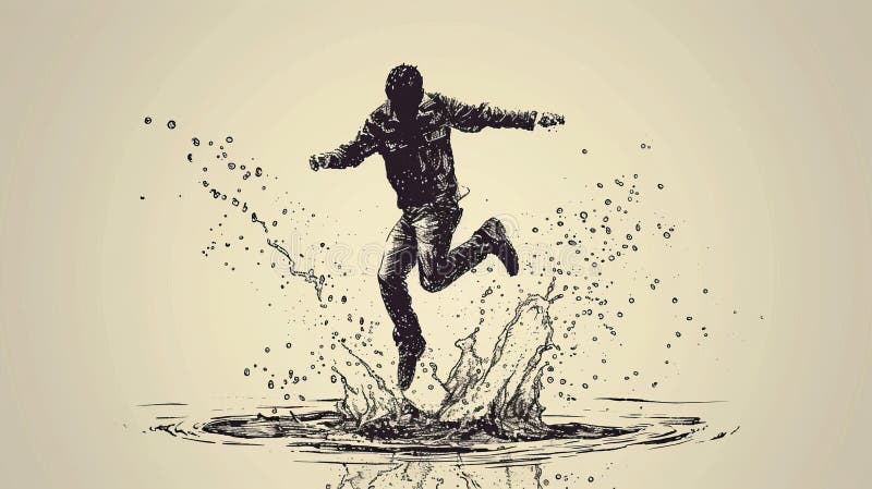 Dynamic Illustration of a Man Jumping into Water with Splash Effect ...