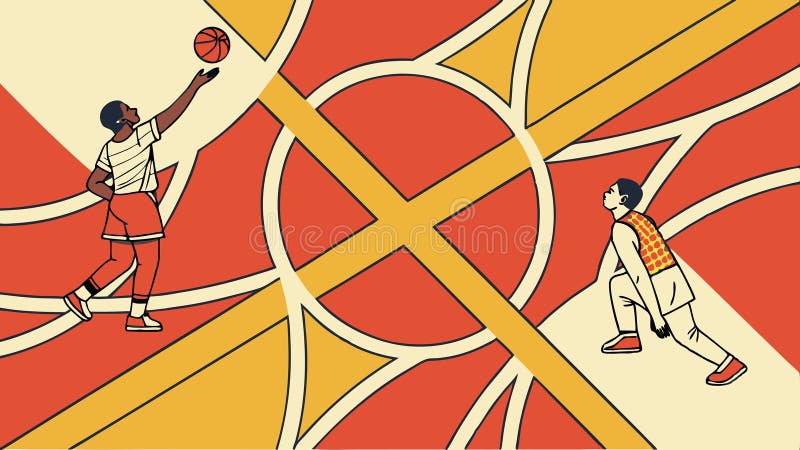 Dynamic Illustration of People Playing Basketball Abstract Background ...