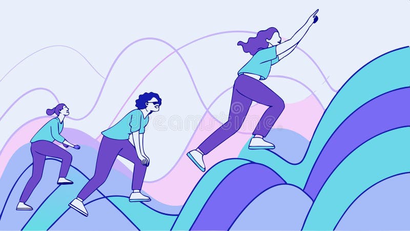 Dynamic Illustration of People Running Uphill on Waves Vector Design ...