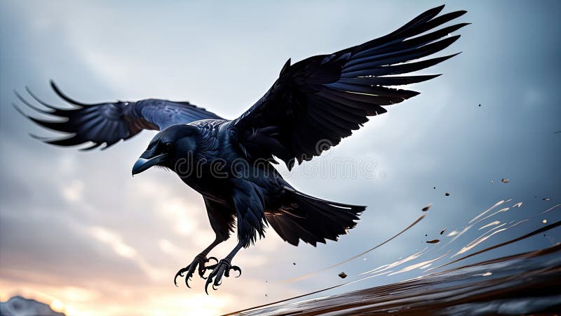 Dynamic Illustration of a Raven in Flight: the Majesty of Nature Stock ...
