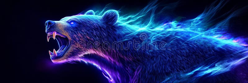 Dynamic Illustration of a Roaring Bear with Colorful Effects a Dramatic ...