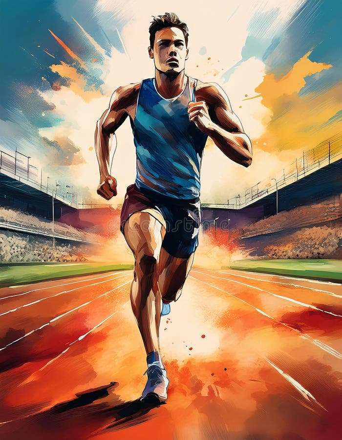 A Dynamic Illustration of a Runner Sprinting on a Track, with Vibrant ...