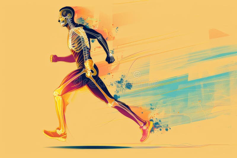 Dynamic Illustration of a Runner with Visible Anatomy and Skeletal ...