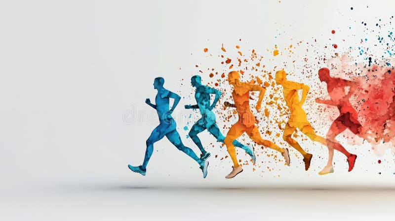 Dynamic Illustration of Runners in Vibrant Colors Showcasing Speed and ...