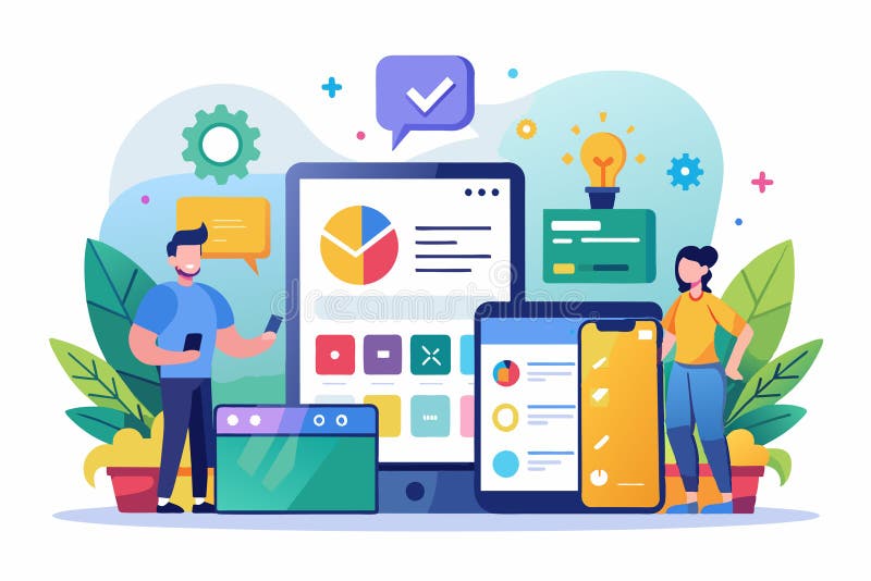 A Dynamic Illustration Showcases Customizable Mobile UI and UX Designs ...