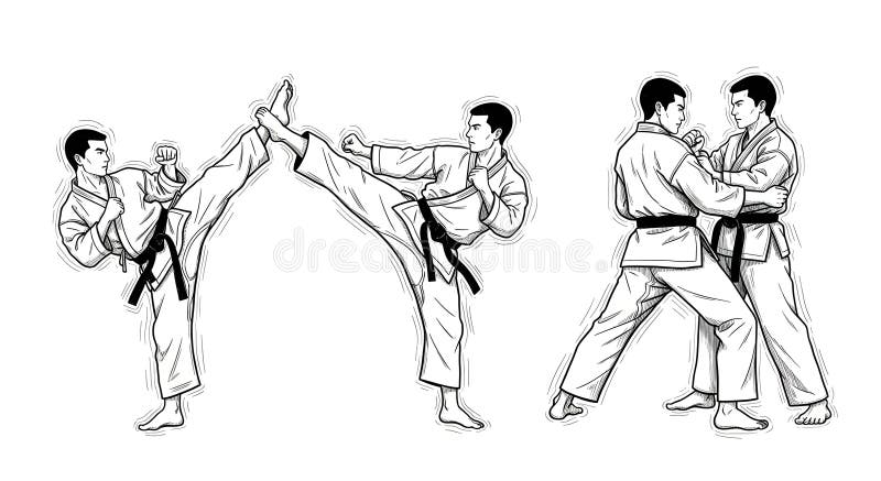 Powerful Karate Kicks and Blocks: Martial Arts Combat Stock ...