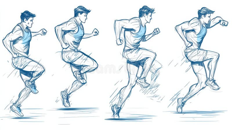 Dynamic Illustration Showing Hand-drawn Sequence of a Man Running in ...