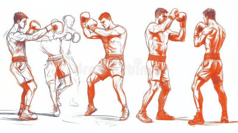 Dynamic Illustration Showing a Male Boxer Practicing Punches in a ...