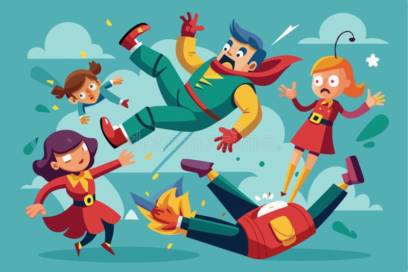 A Dynamic Illustration Shows Various Characters Falling through the Air ...