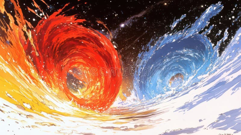 A Dynamic Illustration of Swirling Elements Representing Fire and Water ...